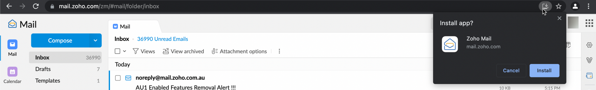 Zoho Mail Progressive Web Application (PWA)