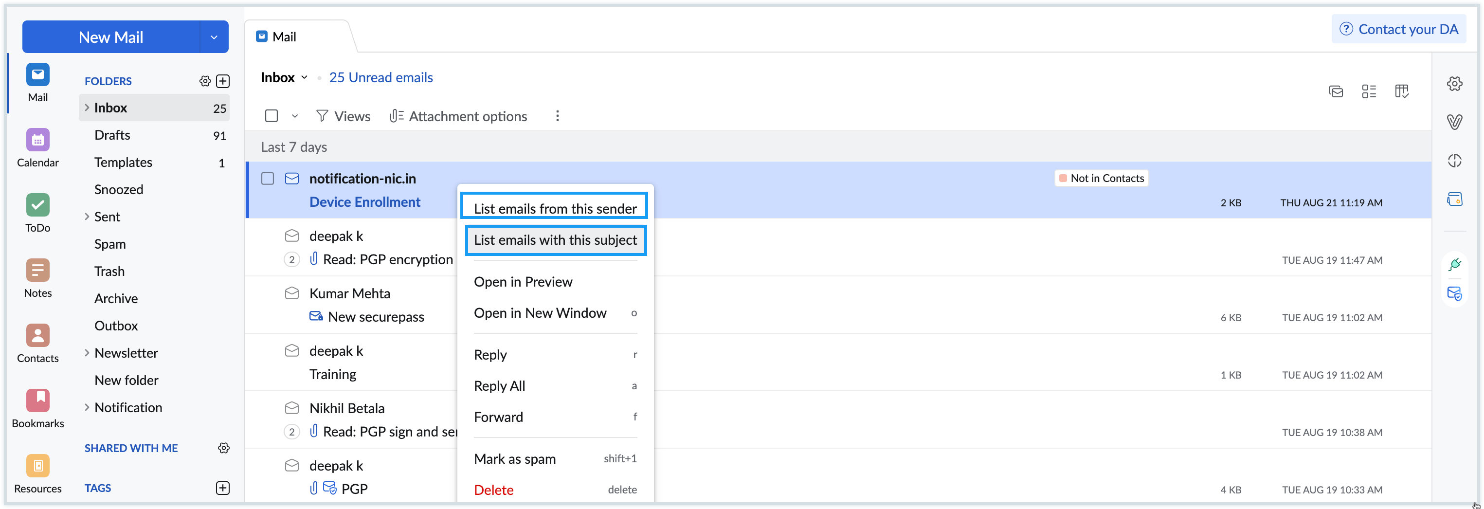 Search emails using Quick Search | NICeMail Services